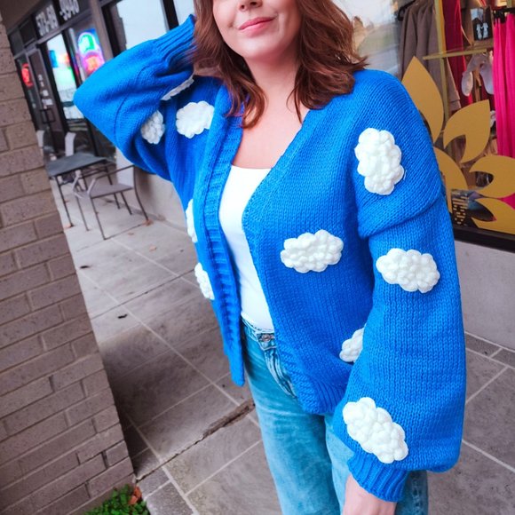 Tops | Blue And White Cloud Cardigan | Poshmark